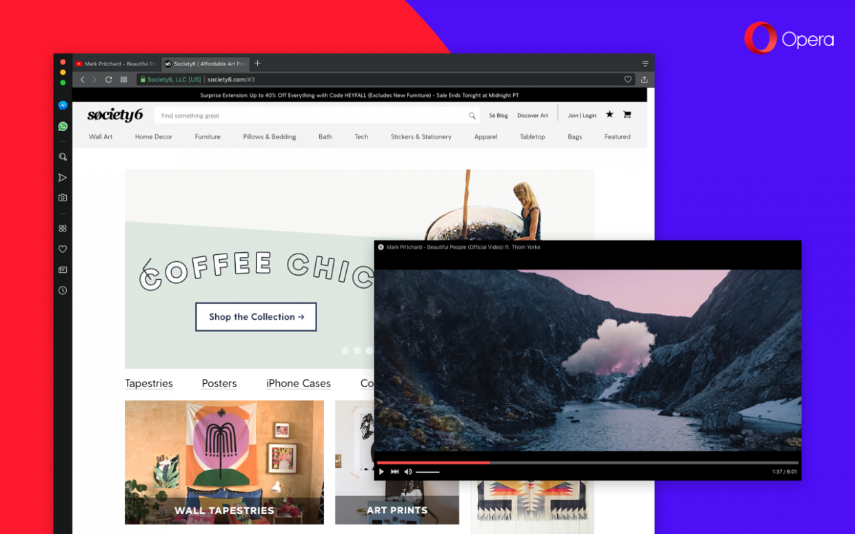 Opera 56: the best browser for multitaskers: adjust volume in video pop out