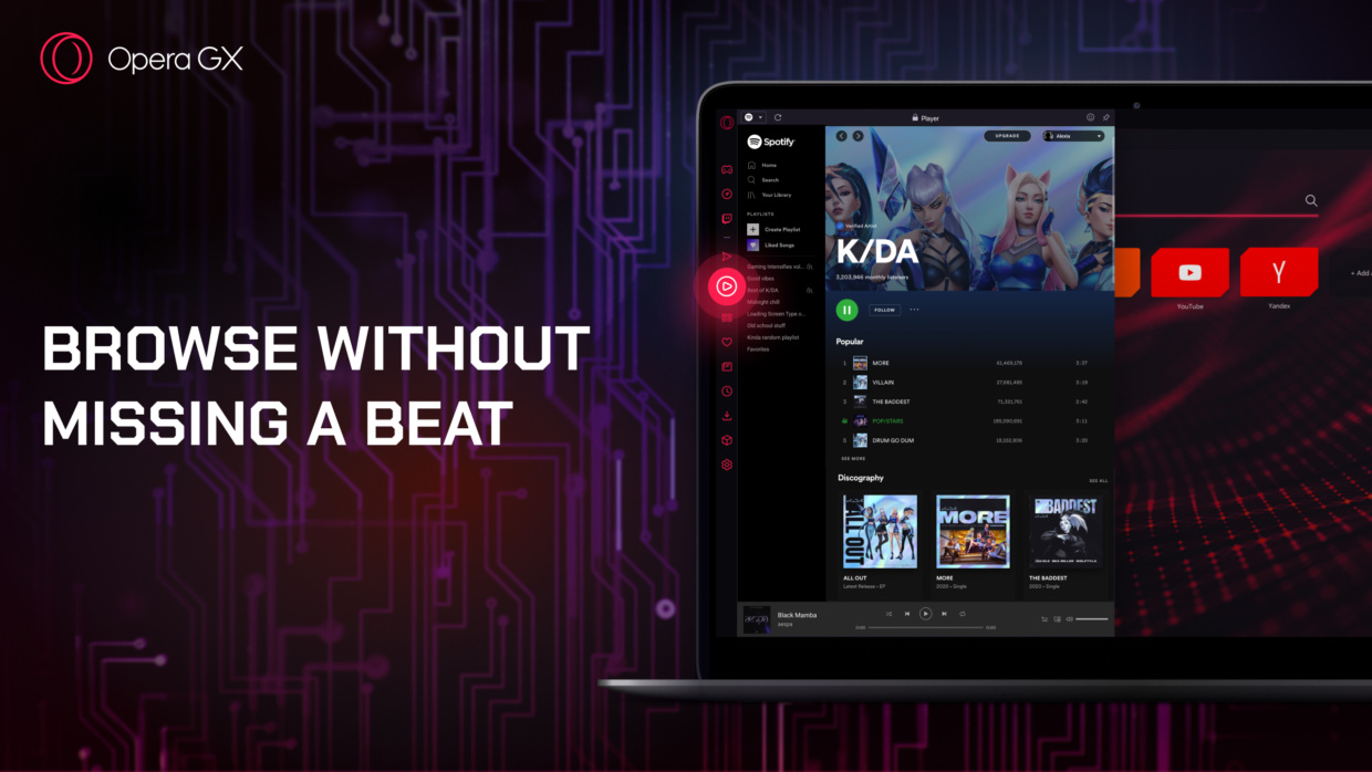 Opera GX integrates Music Player with Spotify, Apple Music and YouTube ...