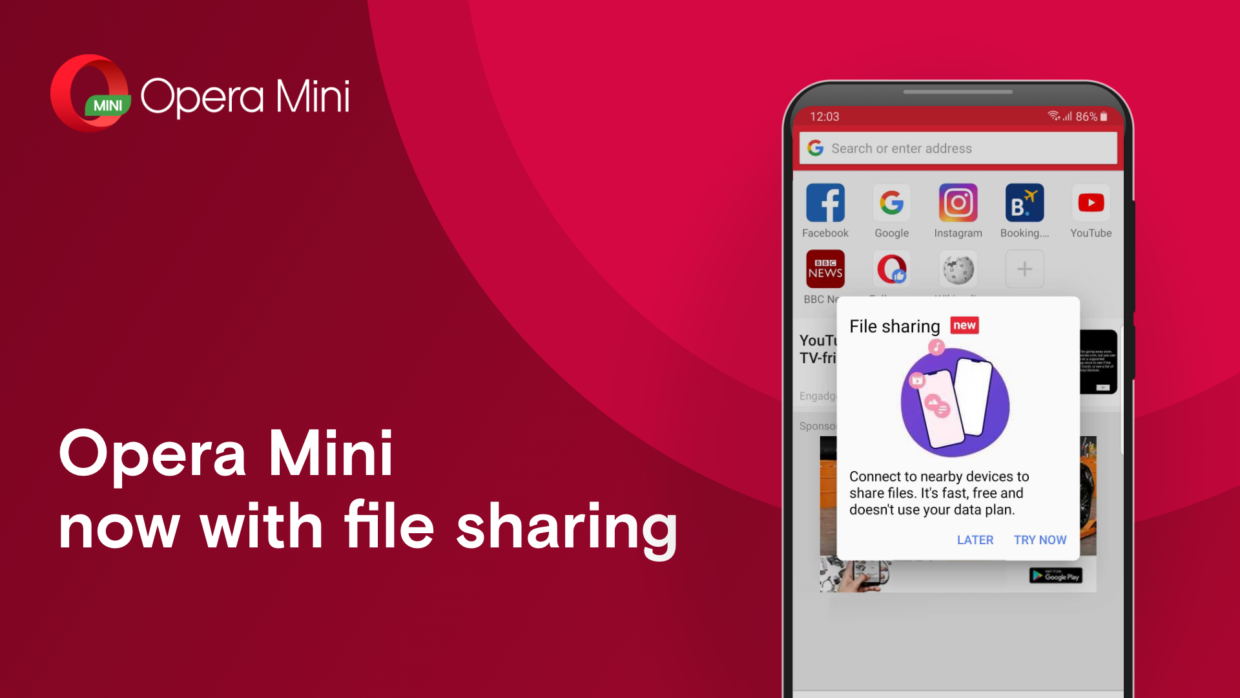 Share photos, videos and audio files offline with the new Opera Mini