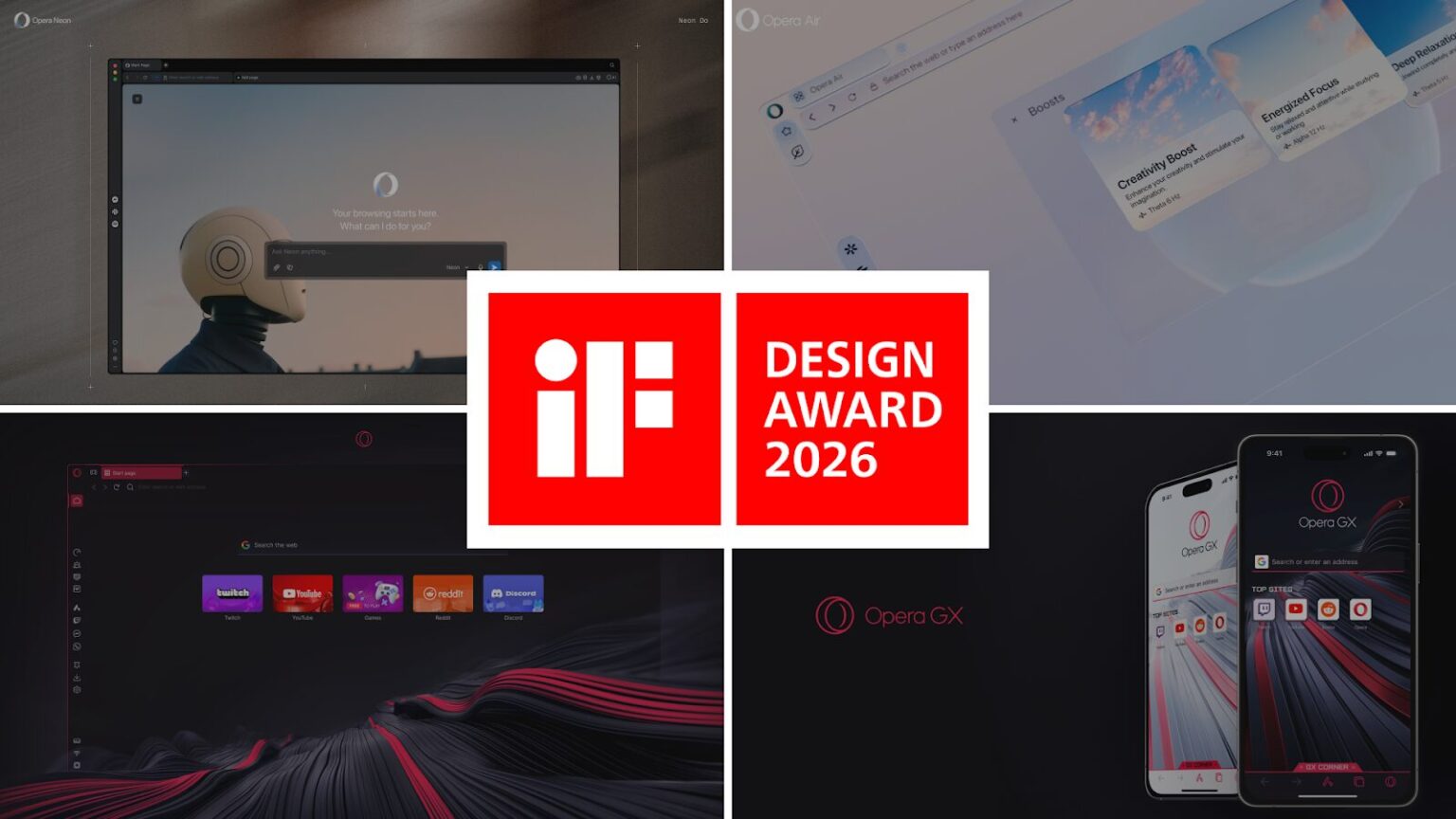 Opera wins four 2026 iF Design Awards for Opera Neon, Opera Air, Opera ...